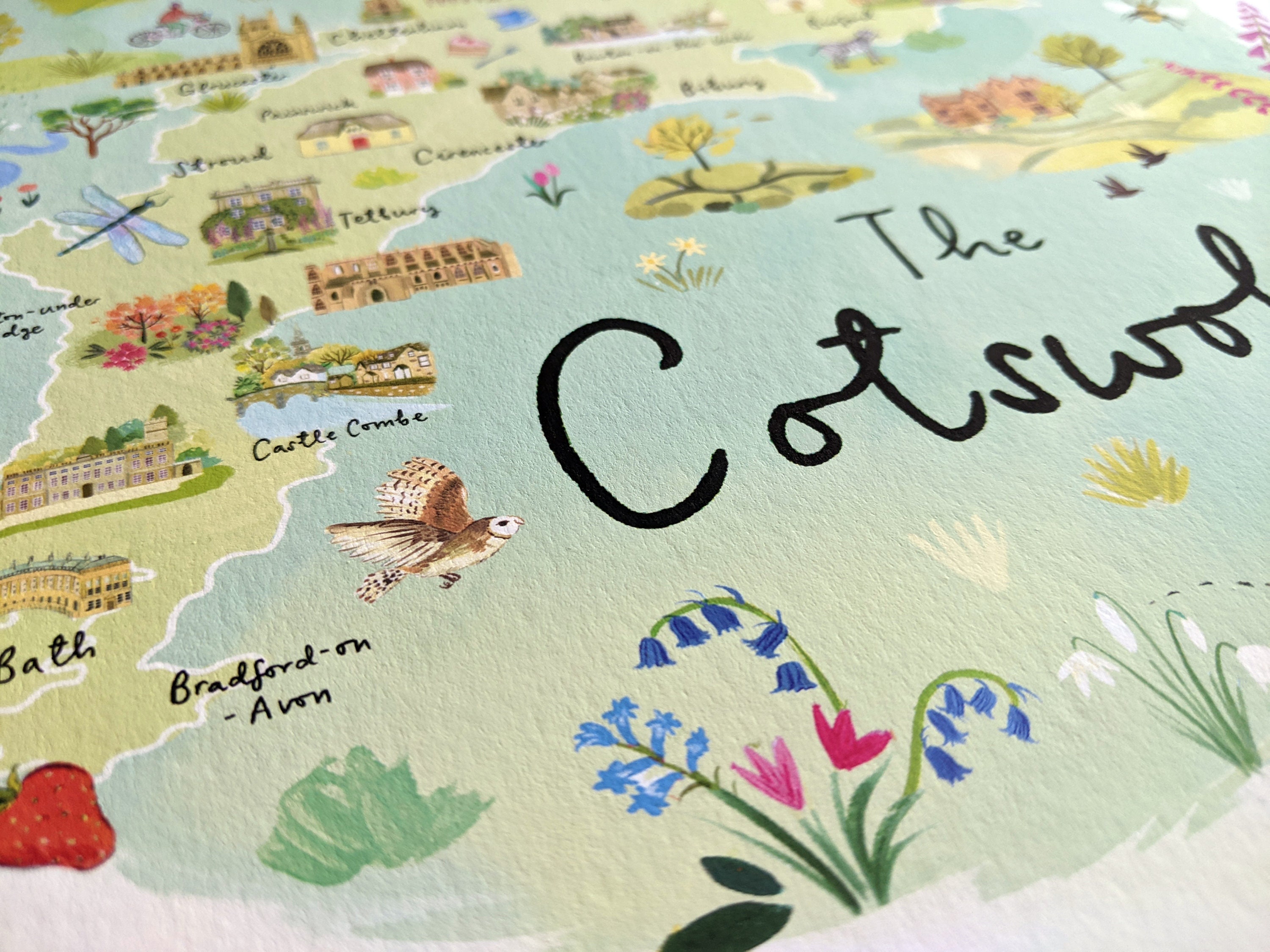 The Cotswolds Map | Illustrated Map of the Cotswolds | Wall Art the ...