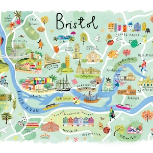 Bristol Map | Illustrated Map of Bristol| Wall Art Bristol | Bristol Painting | Bristol Gift ...