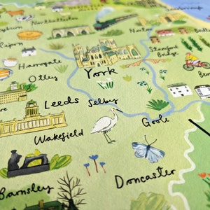Yorkshire Map | Illustrated Map of Yorkshire | Wall Art Yorkshire ...