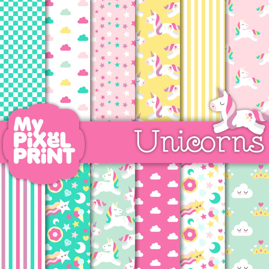 Unicorns - Unicorn Patterns, Rainbow Unicorn Digital Paper Pack ...