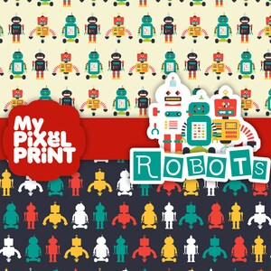 Robots - Blue Yellow Red - Kids - Digital Scrapbooking Paper Pack - My ...