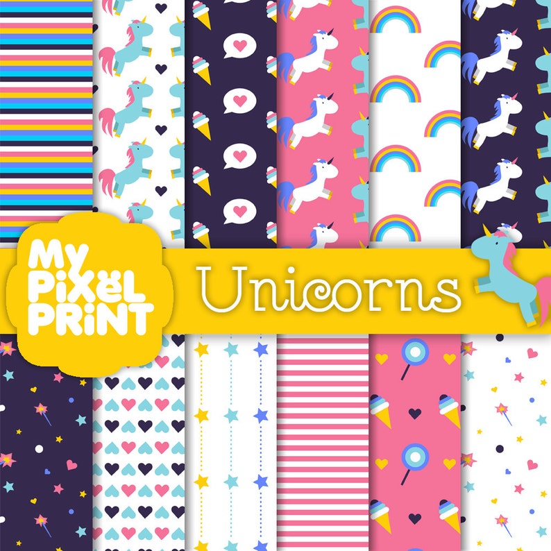 Unicorns Unicorn Patterns, Rainbow Unicorn Digital Paper Pack ...