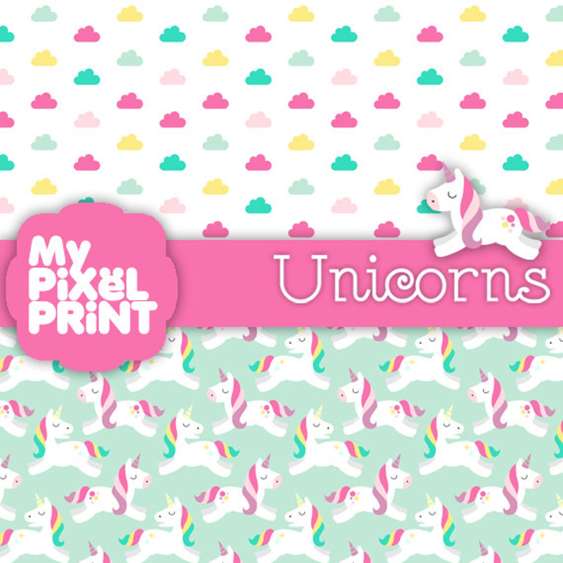 Unicorns - Unicorn Patterns, Rainbow Unicorn Digital Paper Pack ...
