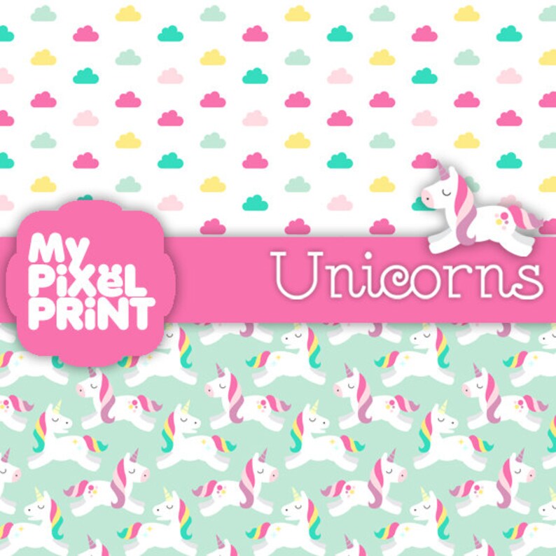 Unicorns - Unicorn Patterns, Rainbow Unicorn Digital Paper Pack ...