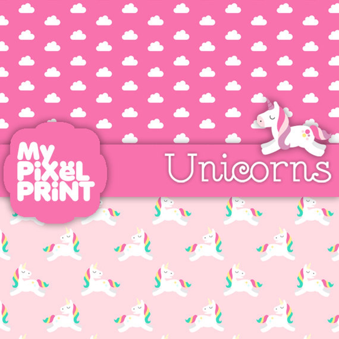 Unicorns - Unicorn Patterns, Rainbow Unicorn Digital Paper Pack ...