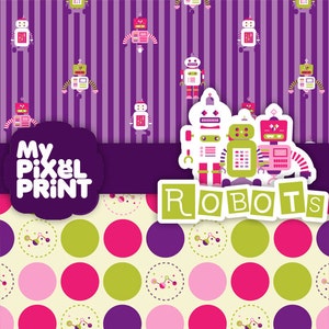 Robots Pink Violet Green Kids Digital Scrapbooking Paper - Etsy