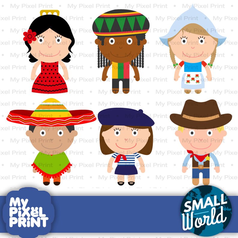 Cute Children of the World Digital Clipart, Ethnic Kids, It's a Small ...