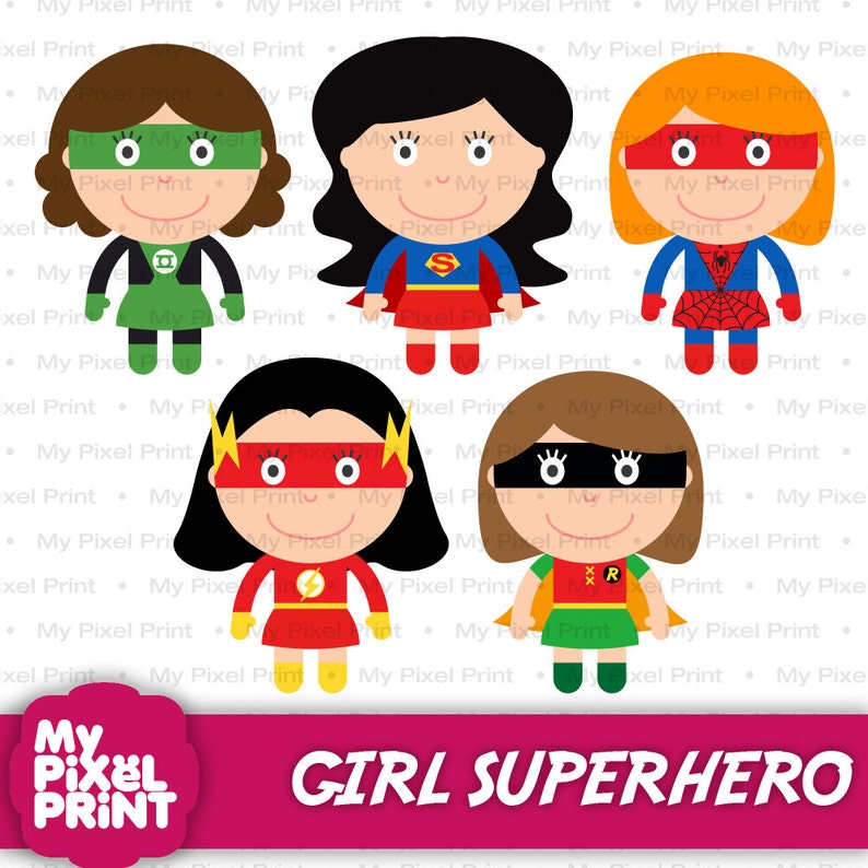 Cute Superhero Girl Digital Clipart Batgirl Supergirl - Etsy