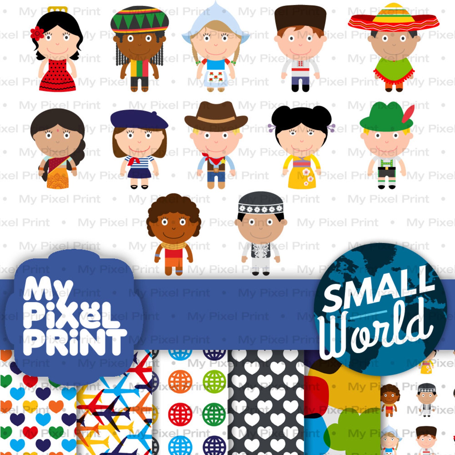 Cute Children of the World Digital Clipart, Ethnic Kids, It's a Small ...