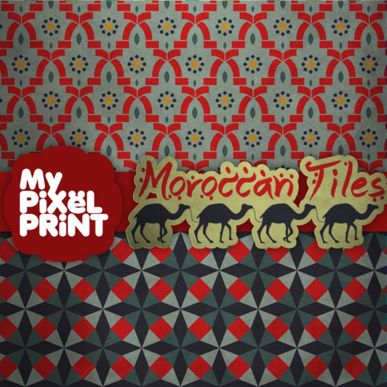 Moroccan Tiles Red Blue Yellow Arabic Patterns Exotic Travels Digital ...