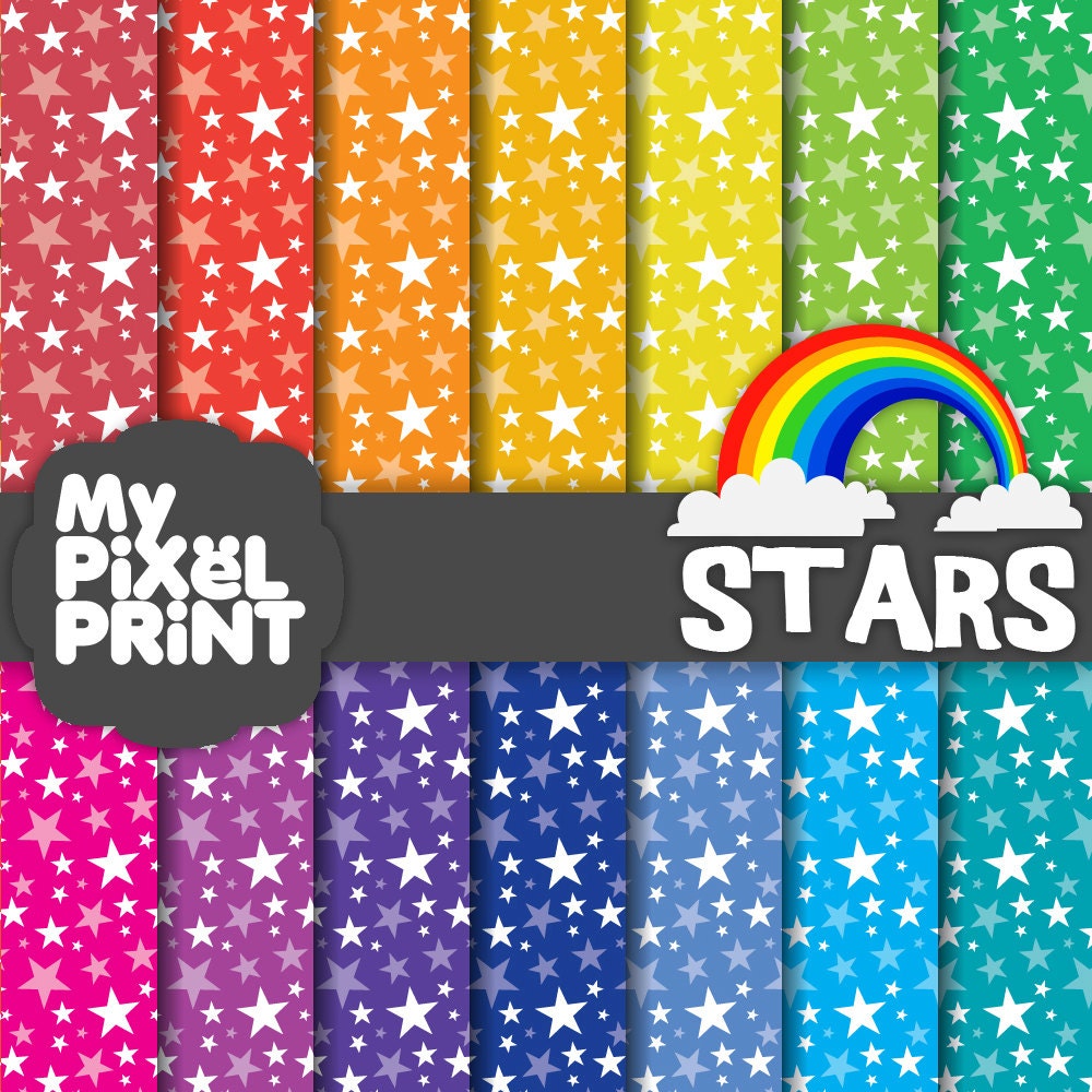 Stars Rainbow Colors Pattern Digital Scrapbooking Paper Pack My Pixel ...
