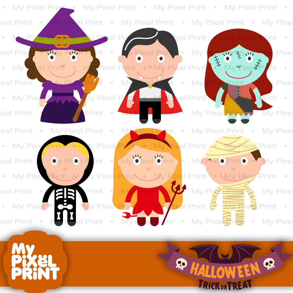 Cute Halloween Digital Clipart, Witch, Dracula, Frankenstein, Mummy ...