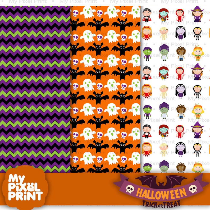 Cute Halloween Digital Clipart, Witch, Dracula, Frankenstein, Mummy ...
