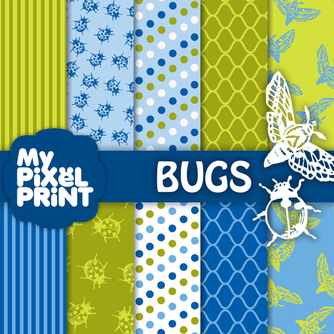 Bugs Green Blue Moth Insects Ladybugs Butterflies Dots - Etsy