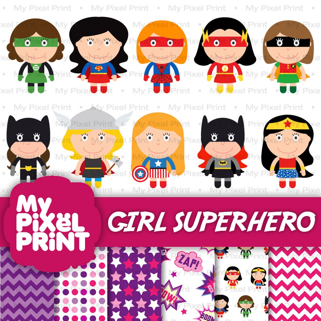 Cute Superhero Girl Digital Clipart Batgirl Supergirl - Etsy