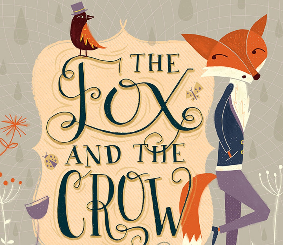 Aesop's Fables - Fox and the Crow Print 8x8 - Storybook, Hip, Children ...