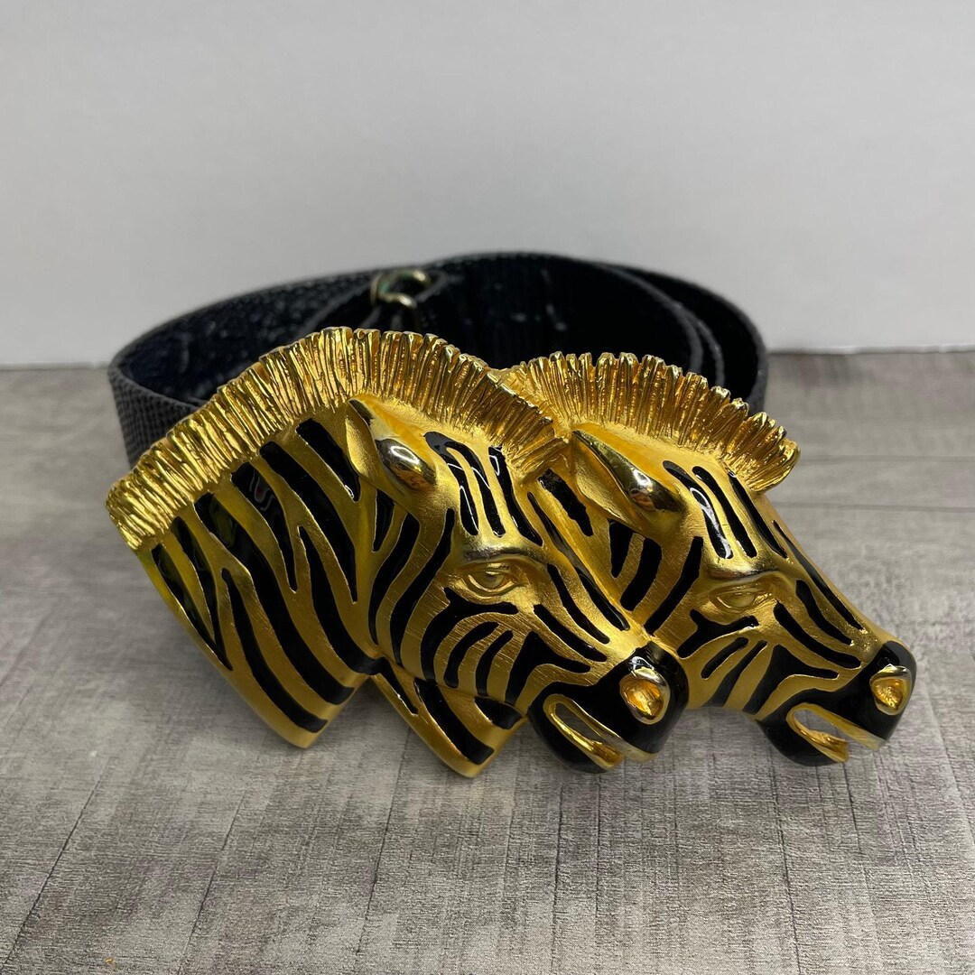 Vintage DOREEN RYAN Double Zebra Head Gold Black 1.25 in Adjustable ...