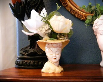 New Vintage Pottery Fat Large Lady Head Planter Vase Head Statue Doll ...