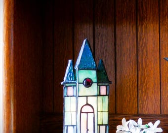 Vintage Cathedral Stained Glass Church Beautiful Stone Tower Steeple ...