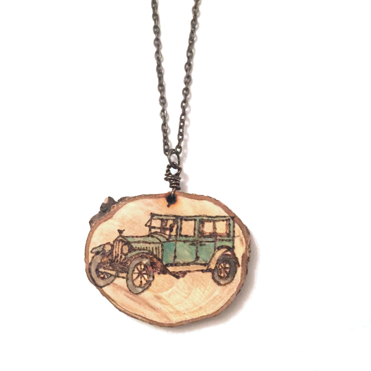 Wood-burned "model T Ford" Car Necklace - Etsy