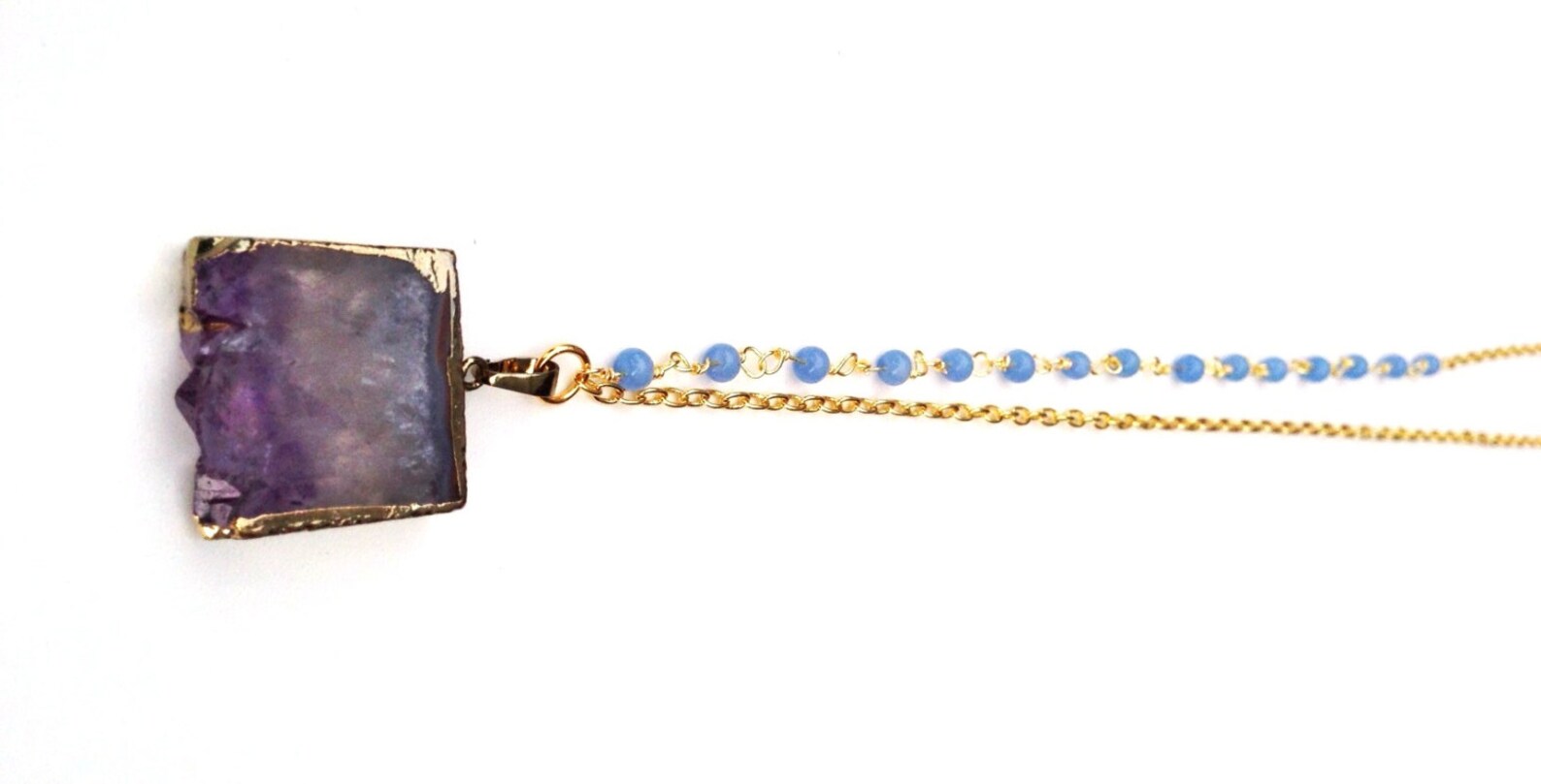 Amethyst and Glass Slice Necklace- Dipped in 24K Gold - Etsy