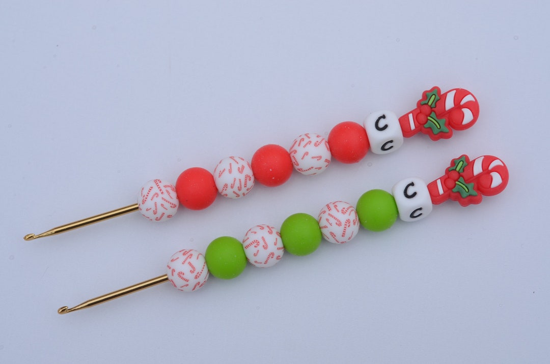 Christmas Candy Cane Crochet Hook / Crochet Hook / Silicone Bead ...