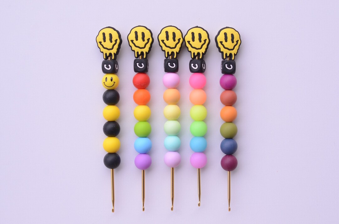 Melted Smiley Face Crochet Hook / Neon Rainbow Glow in the Dark Crochet ...