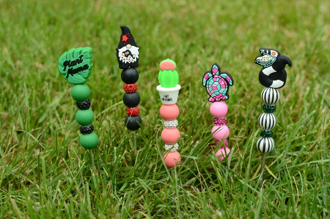 Small Garden Stake / Silicone Bead and Crystals/ Yard Decor / Pot ...