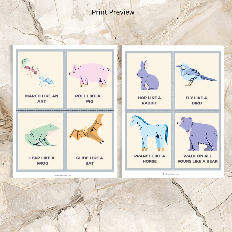 22 Animal Movement Cards, Flashcards for Kids, Printable - Etsy