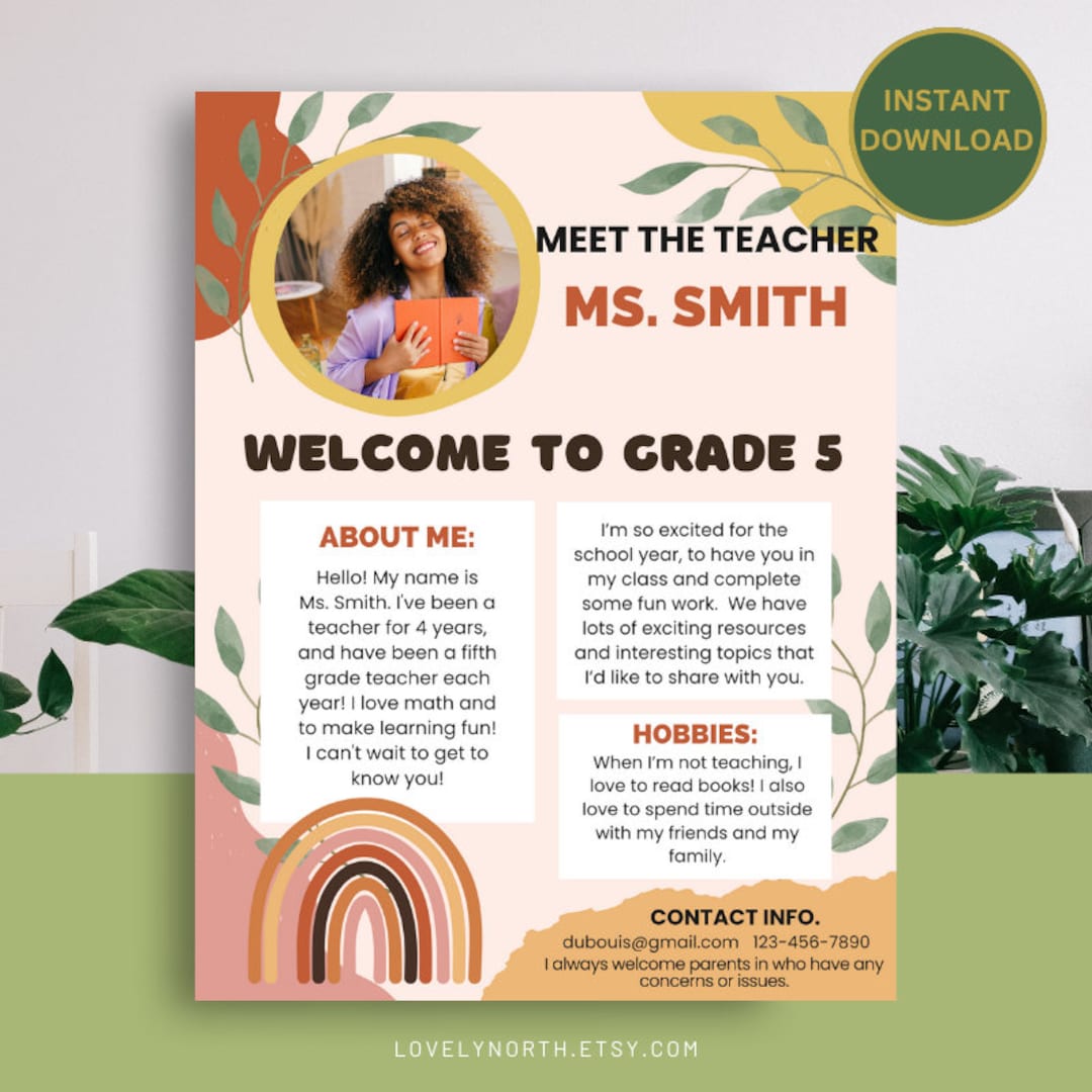 Editable Meet the Teacher Template; Personalized First Day Letter; Boho ...