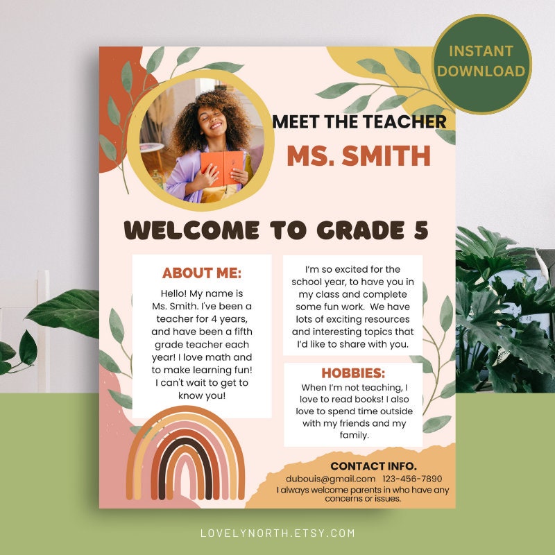 Editable Meet the Teacher Template; Personalized First Day Letter; Boho ...
