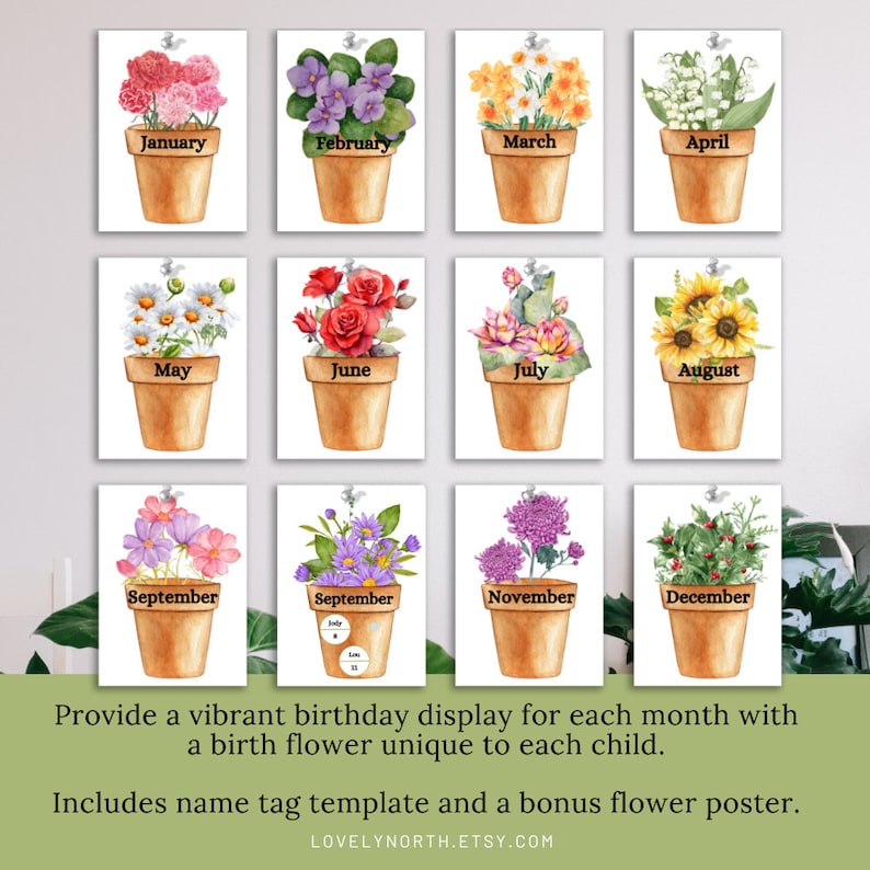 Birthday Month Flower Display | Classroom Birthday Decor | Editable ...