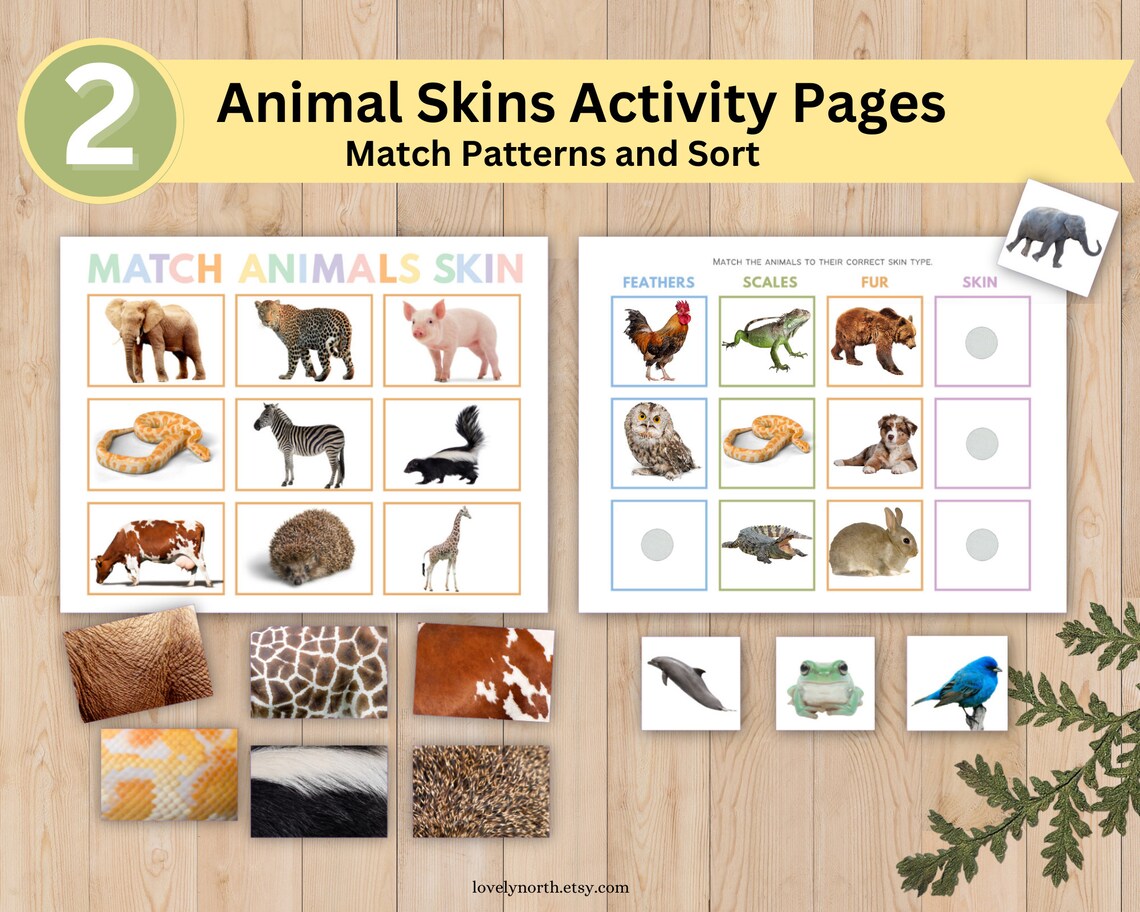Animals Matching Skin Pattern, Busy Binder Pages, Toddler, Pre-k ...