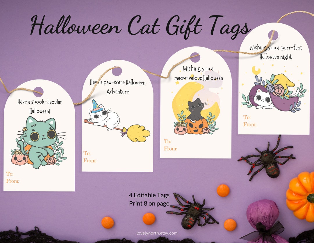 Halloween Cat Gift Tags, 4 Designs, 2.5 X3.5 Inch Tags - Etsy
