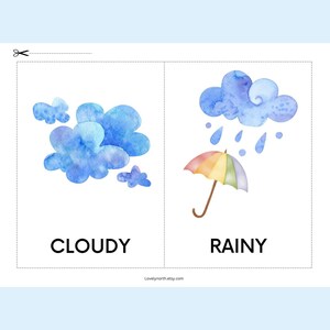 WEATHER FLASHCARDS, 16 Montessori Weather Cards, Flash Cards ...