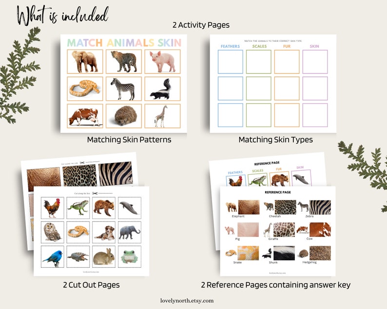 Animals Matching Skin Pattern, Busy Binder Pages, Toddler, Pre-k ...