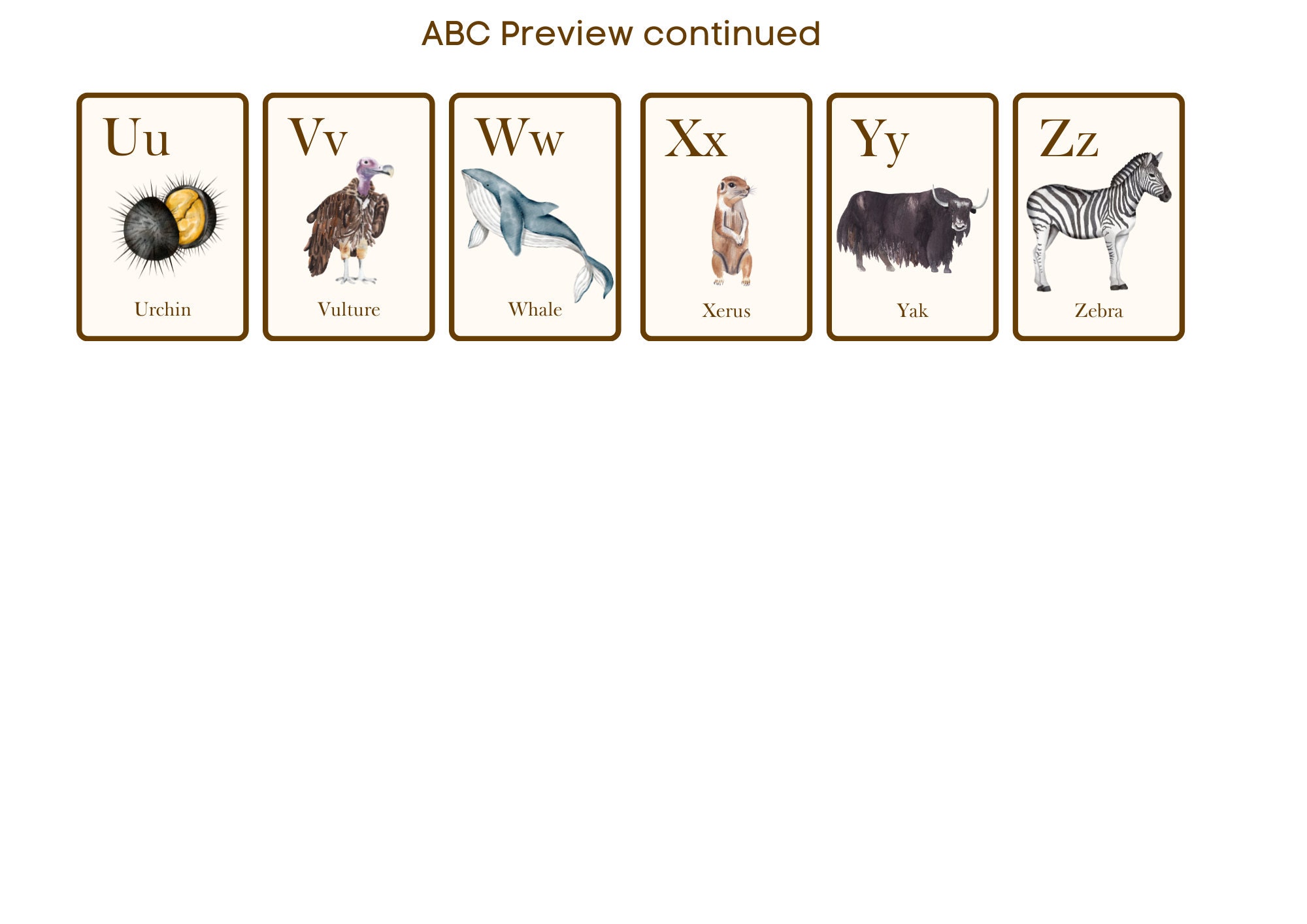 Animals ABC Flashcards, Animal Alphabet, 2 Sets (brown Border/beige ...