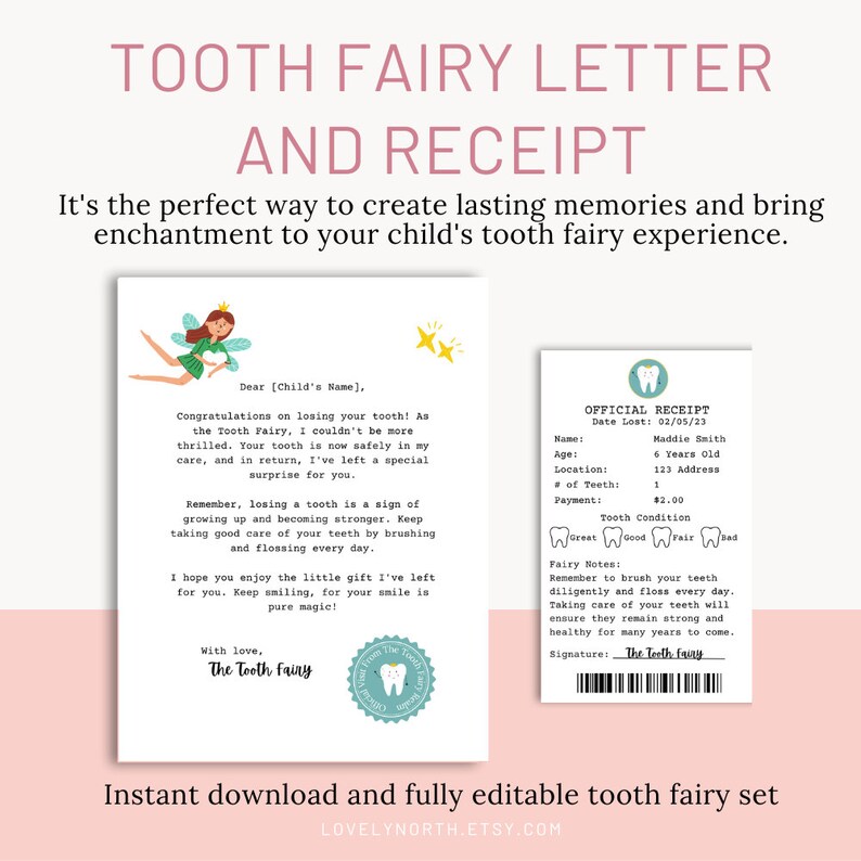 Tooth Fairy Letter and Tooth Fairy Receipt, Instant Download and Fully ...