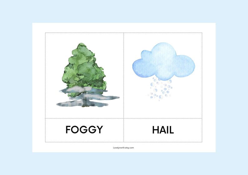 WEATHER FLASHCARDS, 16 Montessori Weather Cards, Flash Cards ...