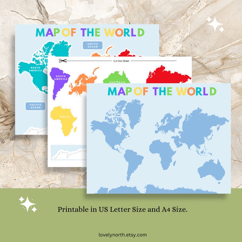 Continents and Oceans Matching Activity, World Map Busy Binder Page, Printable Worksheet ...