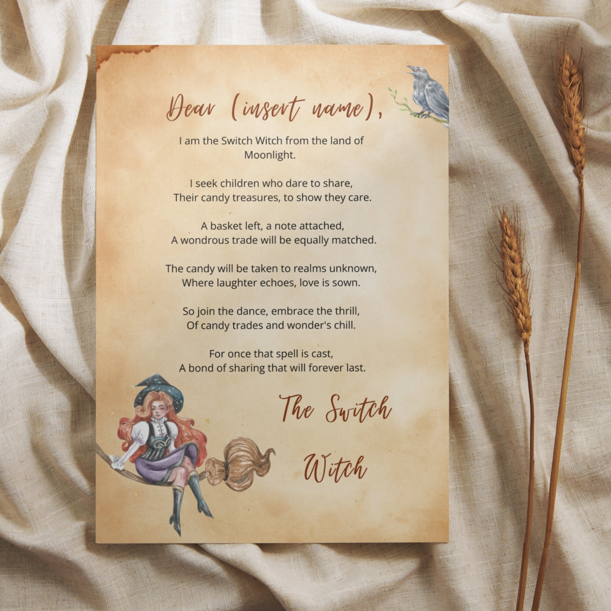 Switch Witch Letter and Candy Count Swap Card, Editable Template ...