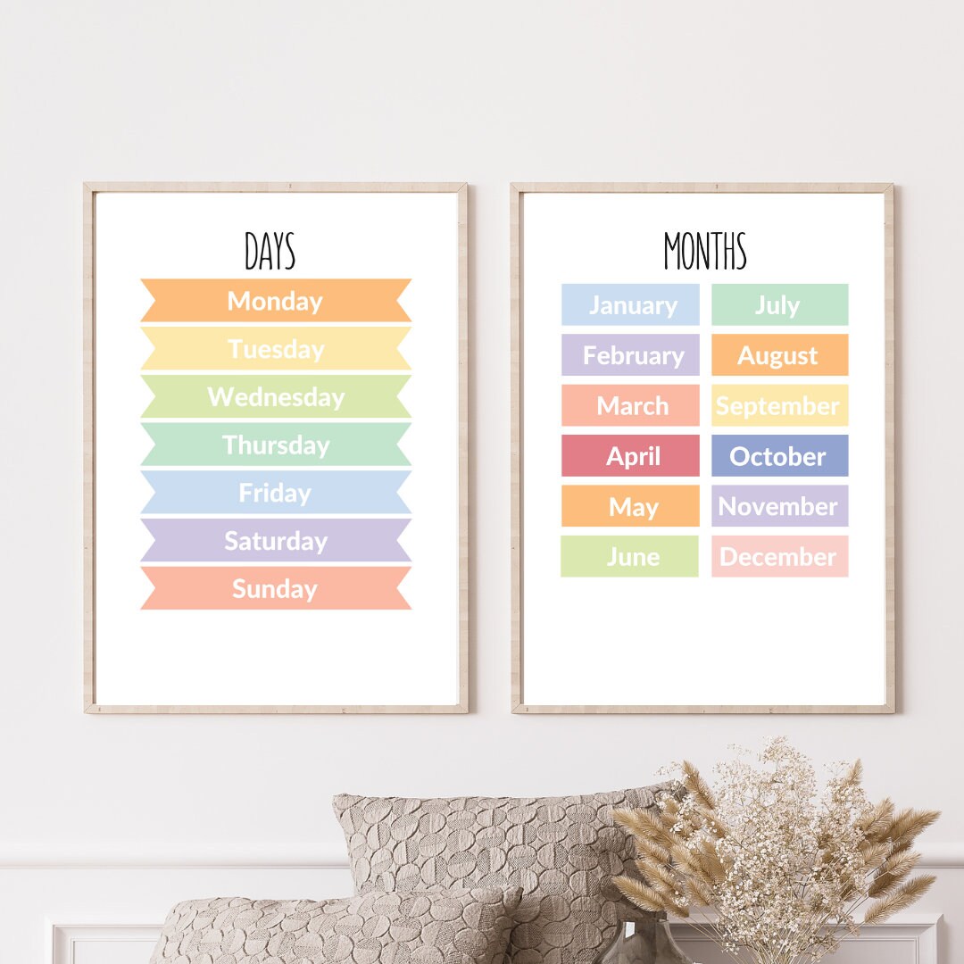 Days of the Week and Months Poster Set Educational Art - Etsy