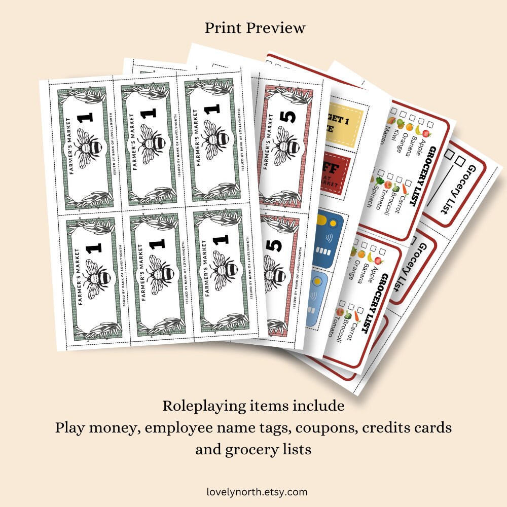 Farmers Market Dramatic Play Bundle, Printable Pretend Play Set ...