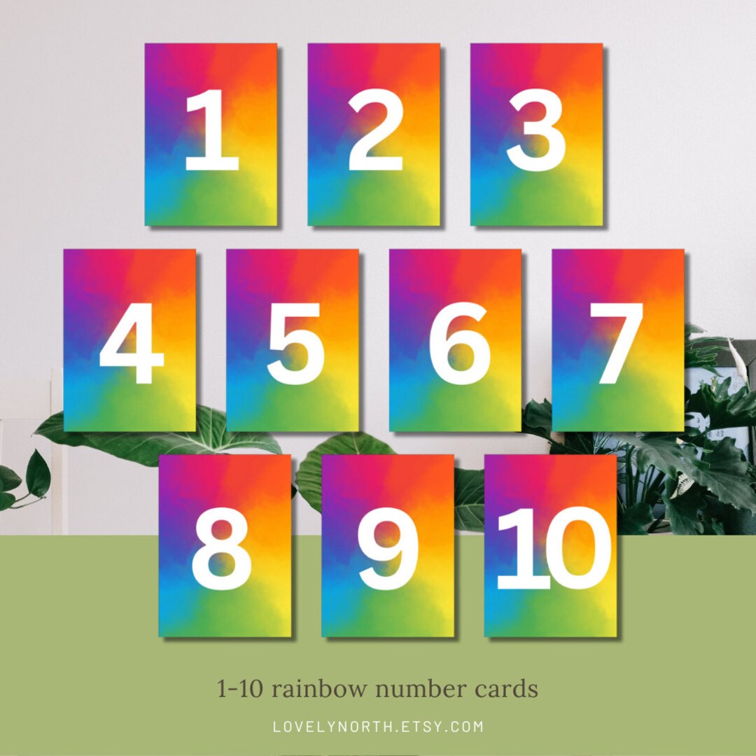Rainbow Number Cards 1-10, Watercolor Flashcards , Printable, Various ...