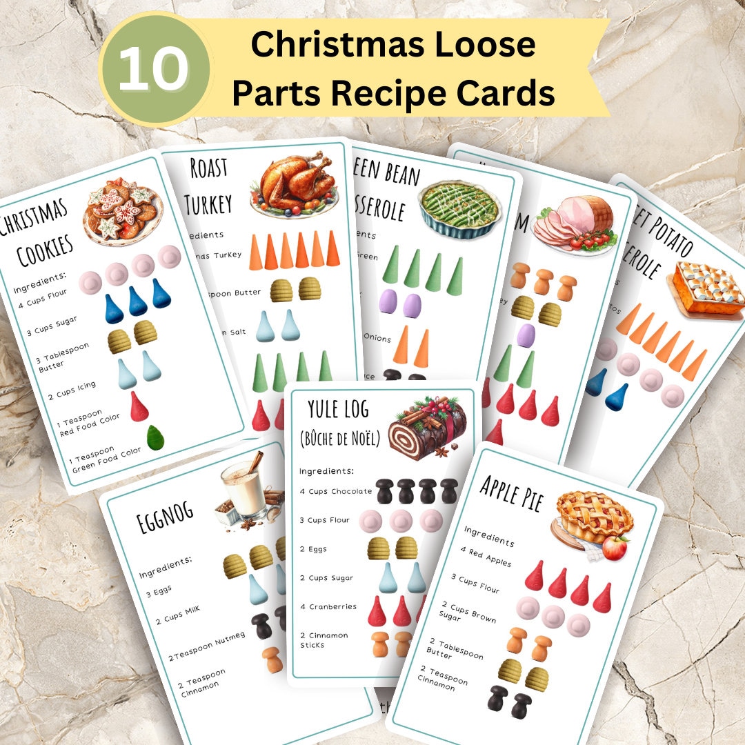 Christmas Loose Parts Recipe Cards, Holiday Inspired Recipe Pattern ...