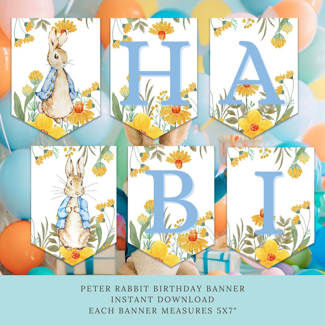 Peter Rabbit Happy Birthday Banner, Peter Rabbit Theme, Bunny With ...