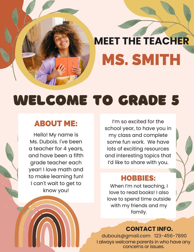 Editable Meet the Teacher Template; Personalized First Day Letter; Boho ...