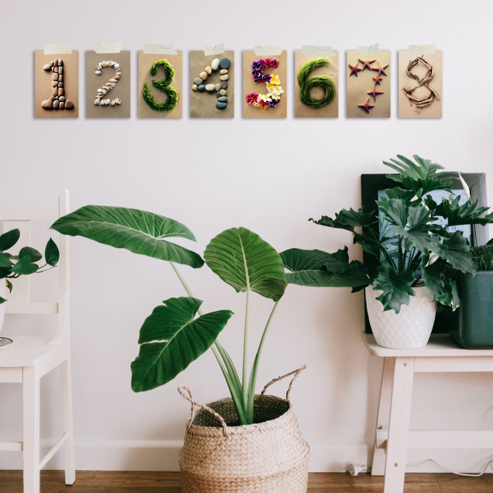 1- 10 Number Cards Various Beach Loose Parts on Sand, Montessori ...