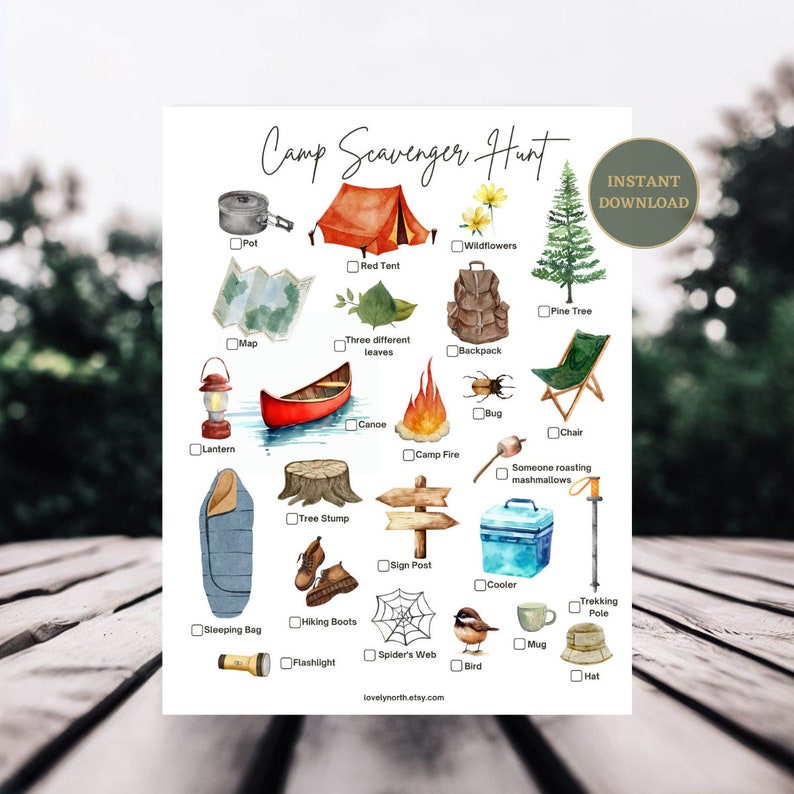 Camp Theme Scavenger Hunt Cards,prints, Nature Activity, Instant ...