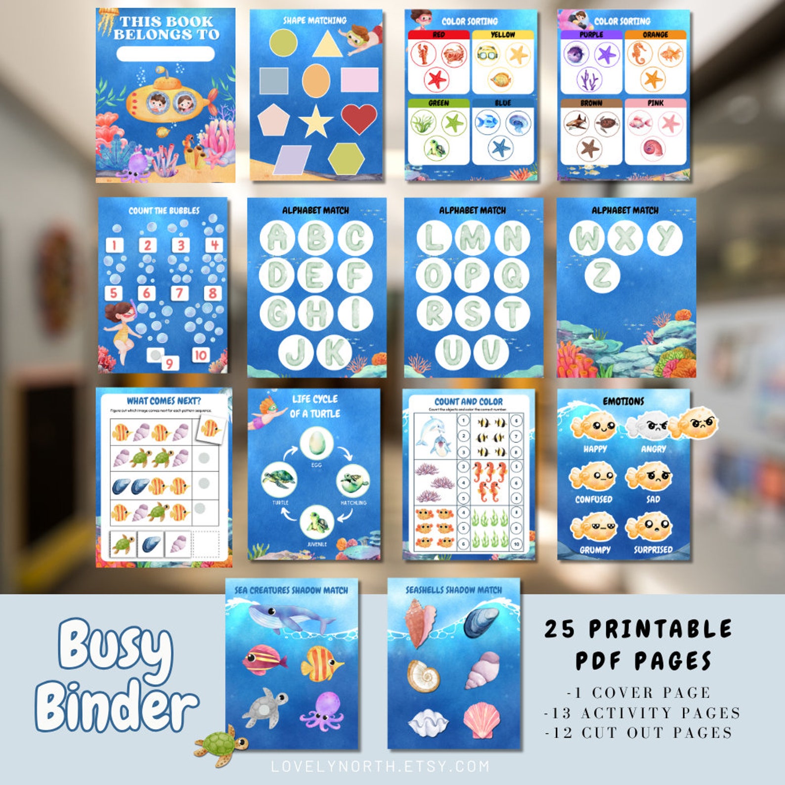 Underwater Busy Binder, Sea Theme, Toddler Activity Sheets, Preschool ...